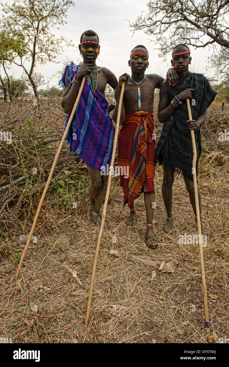 Mursi boys in the Lower Omo Valley of Ethiopia Stock Photo - Alamy