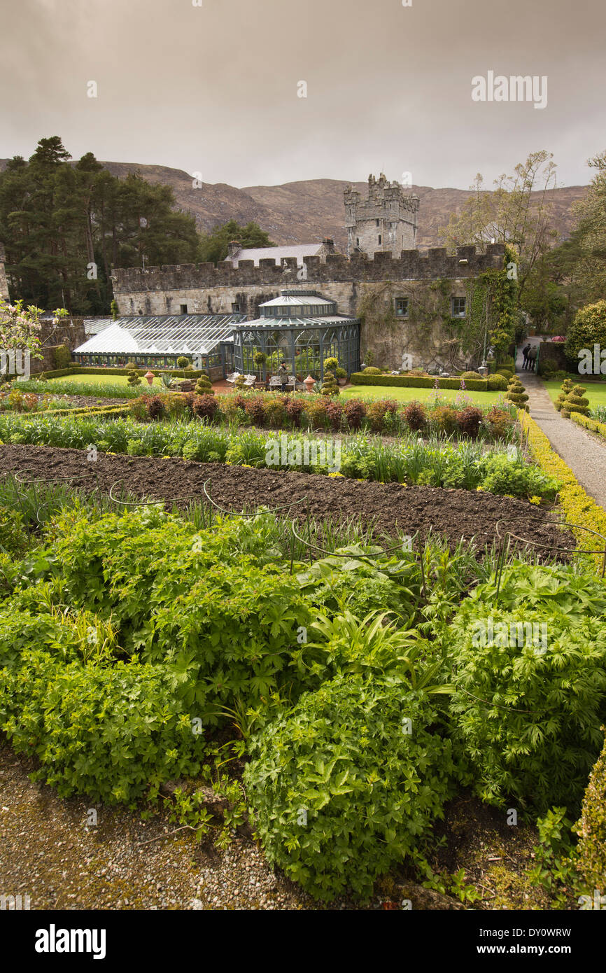 Ireland, Co Donegal, Glenveagh Castle from the formal gardens Stock ...