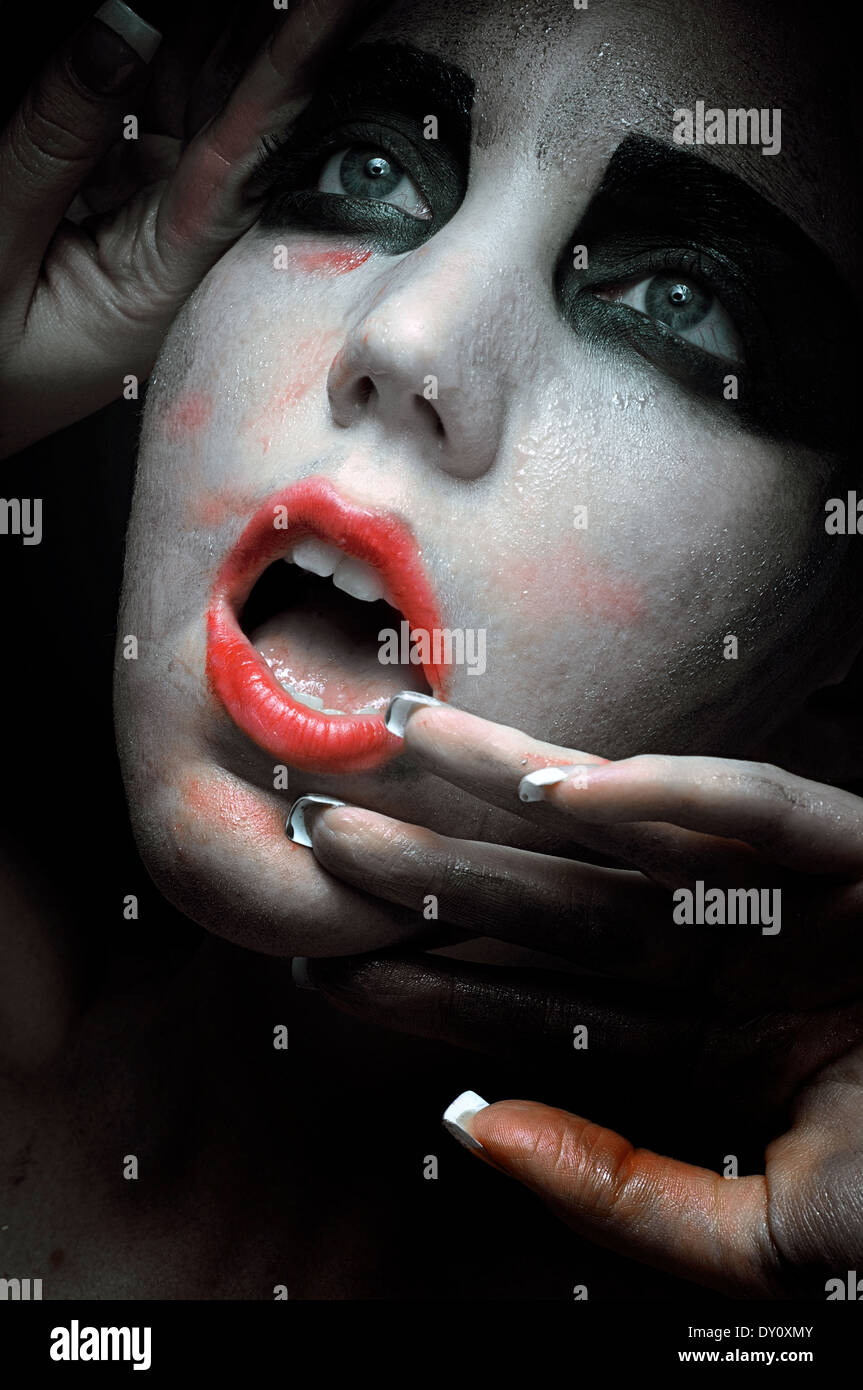 Woman with smudged lipstick hi-res stock photography and images - Alamy