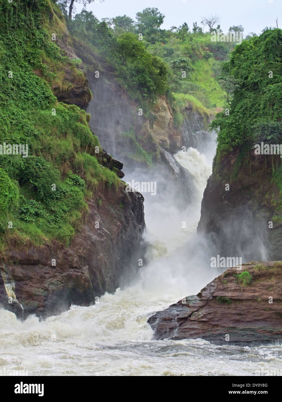 the idyllic Murchison Falls in Uganda (Africa) with raging torrent ...