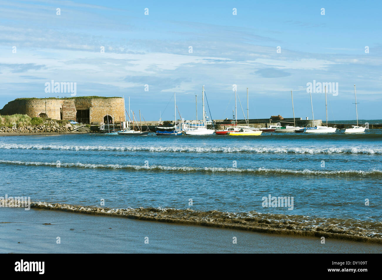 Yachts Moored in the Sheltered Beadnell Bay with Harbour Northumberland ...