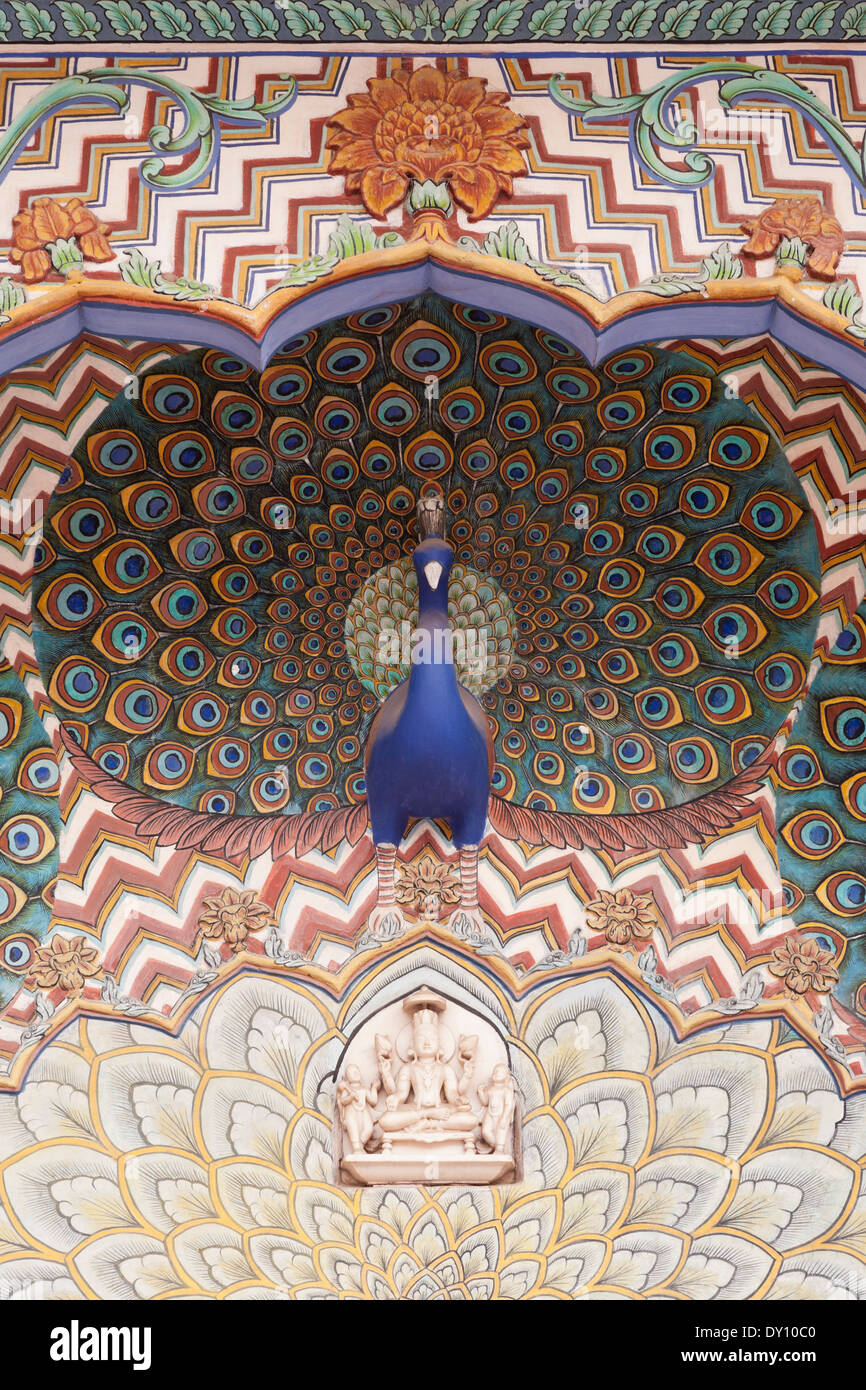 Jaipur, Rajasthan, India. City Palace, close up of the Peacock Gate ...