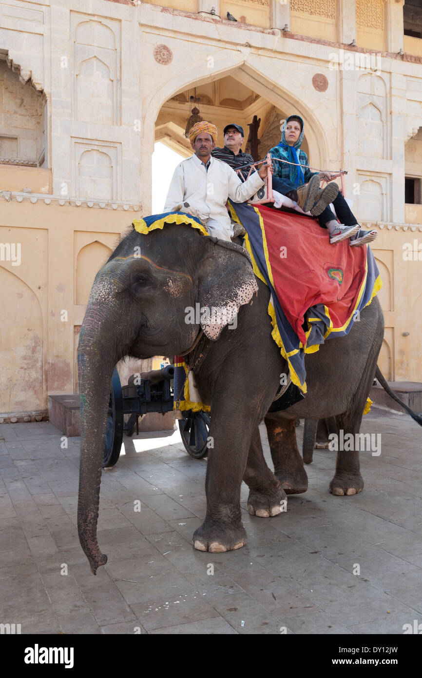 Amber, Rajasthan, India, Elephant rides at Amber Fort-Palace Stock ...