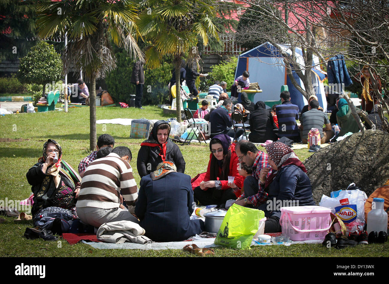 Ramsar, Iran. 2nd Apr, 2014. Iranians picnic in a park to mark the ...