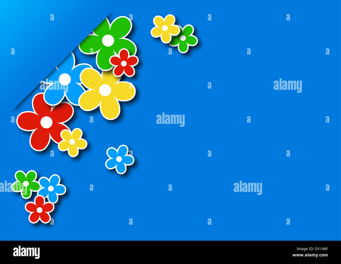 greeting card with colored flowers on a blue background vector ...
