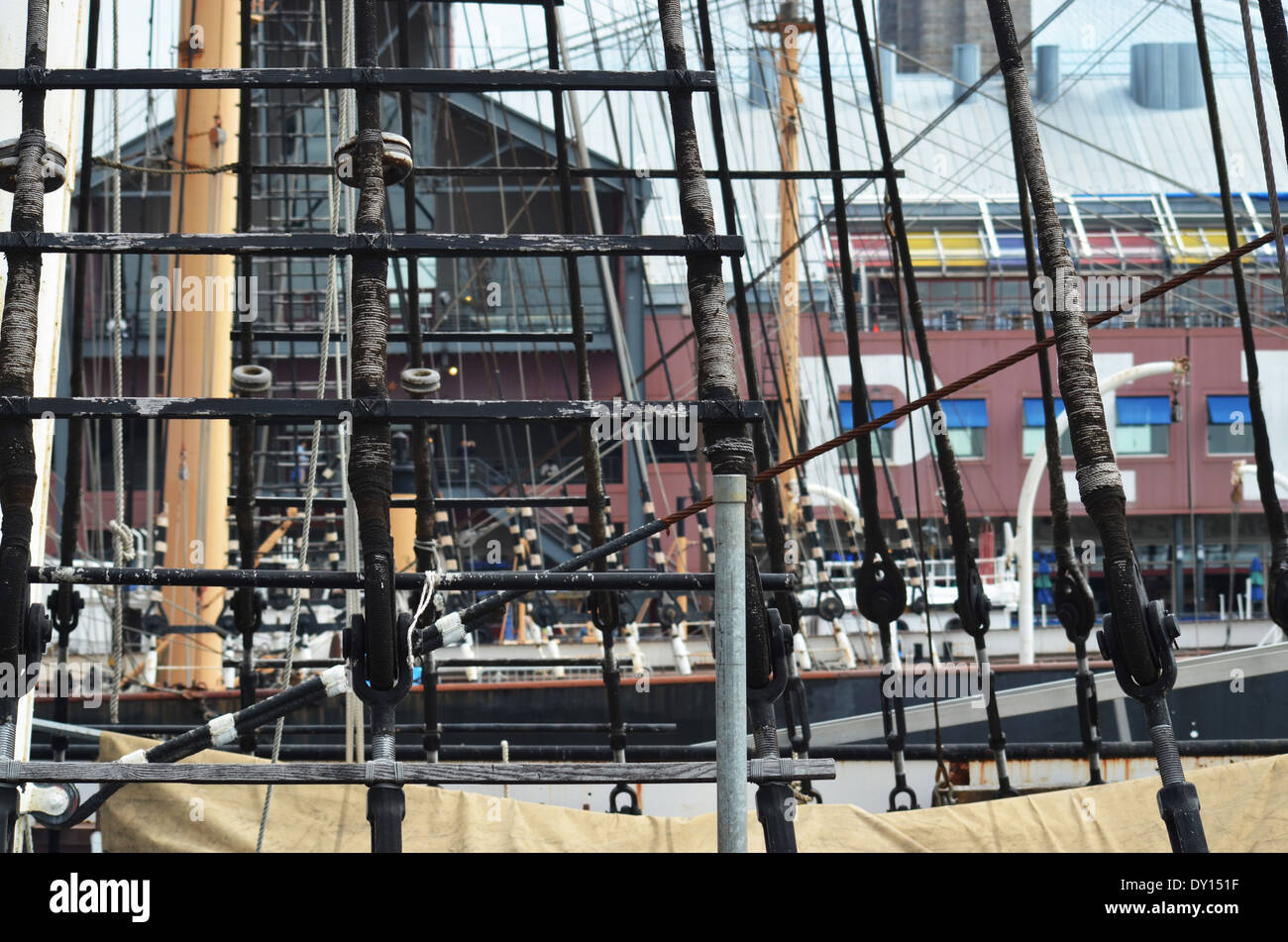Rigging on Sailing ships at the South Street, Seaport Stock Photo - Alamy