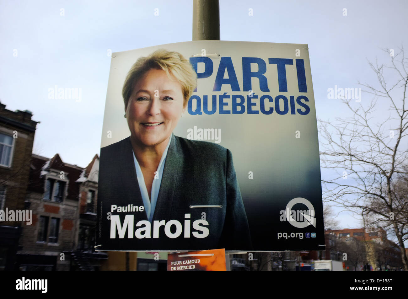Quebec election campaign placards shown on Rue St. Denis, Montreal, QC ...