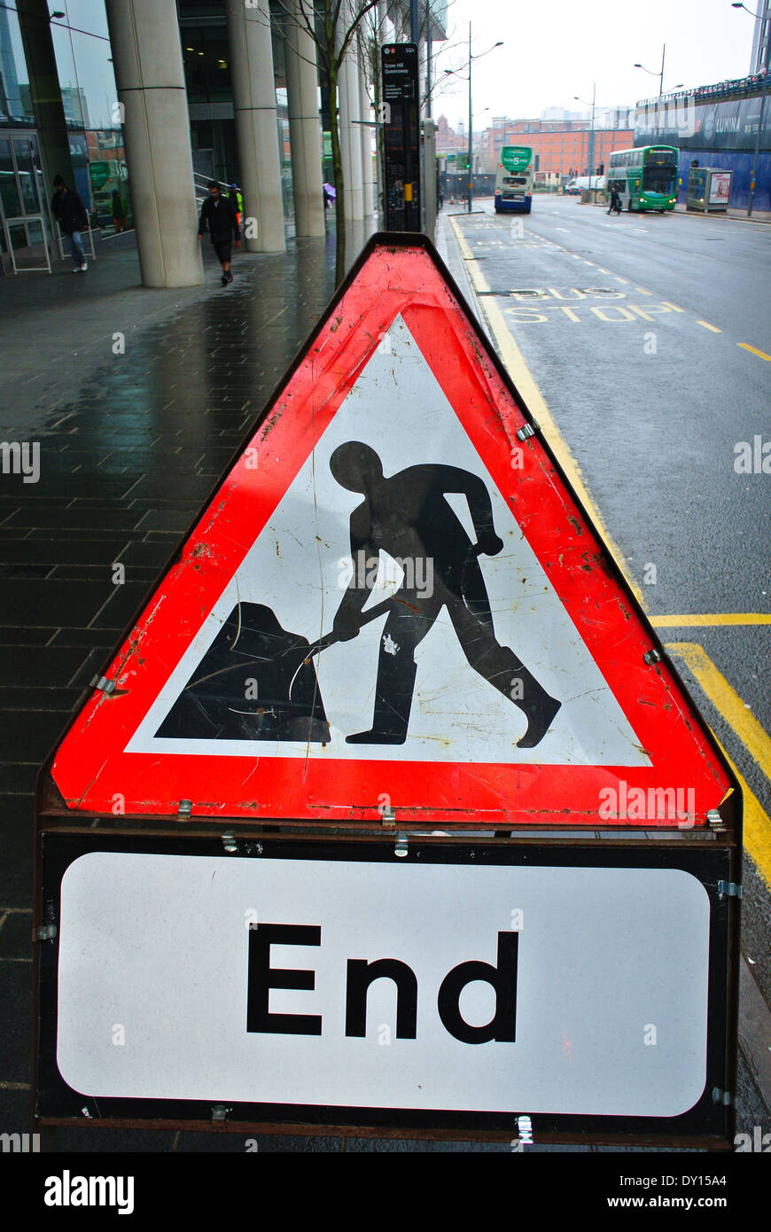 Road sign End of works Stock Photo - Alamy