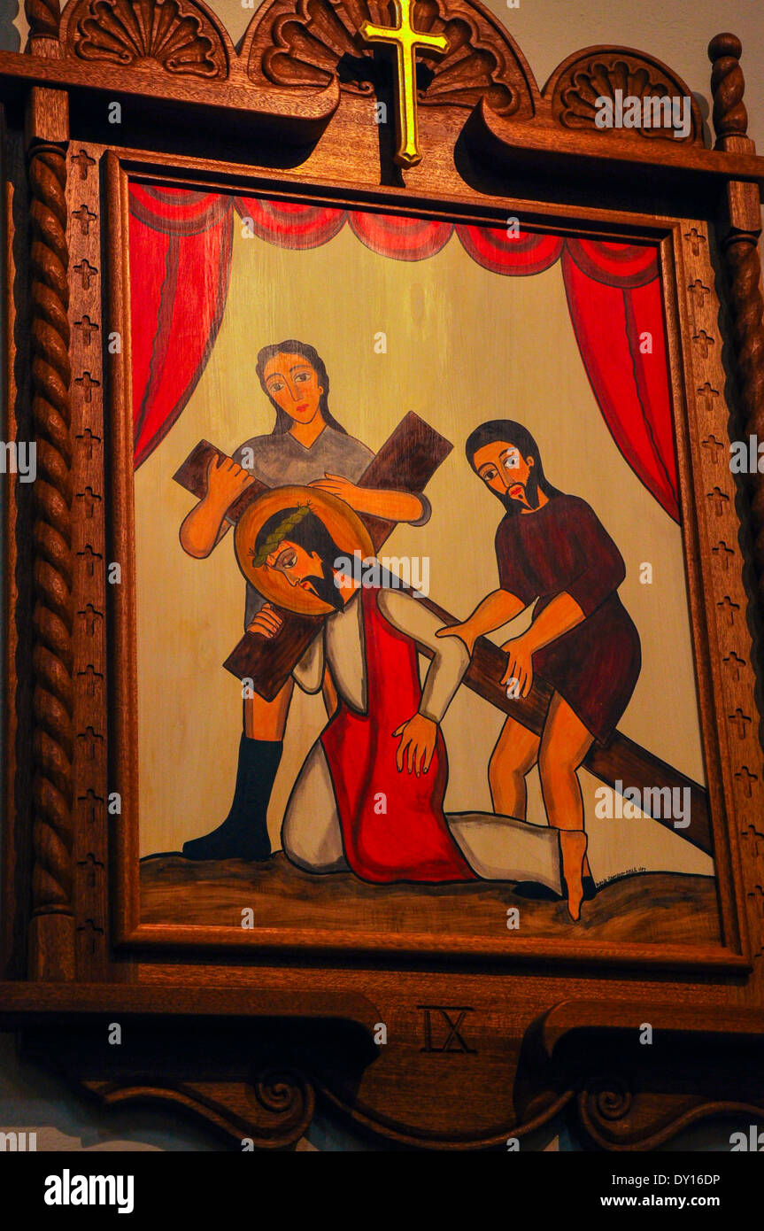 Spanish Colonial style retablos decorate the interior walls of the ...