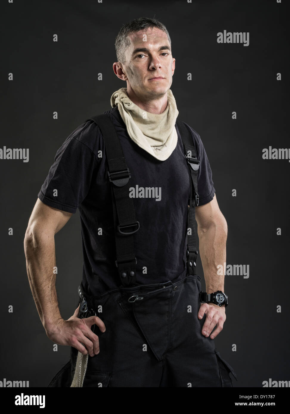 Male firefighter in structural firefighting uniform with breathing ... Male firefighter in structural firefighting uniform with breathing ...
