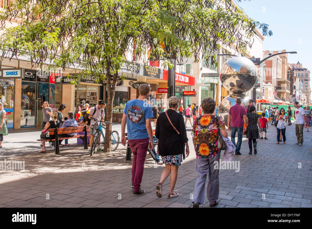 Pedestrians walking along the retail precinct of Rundle Mall in ...
