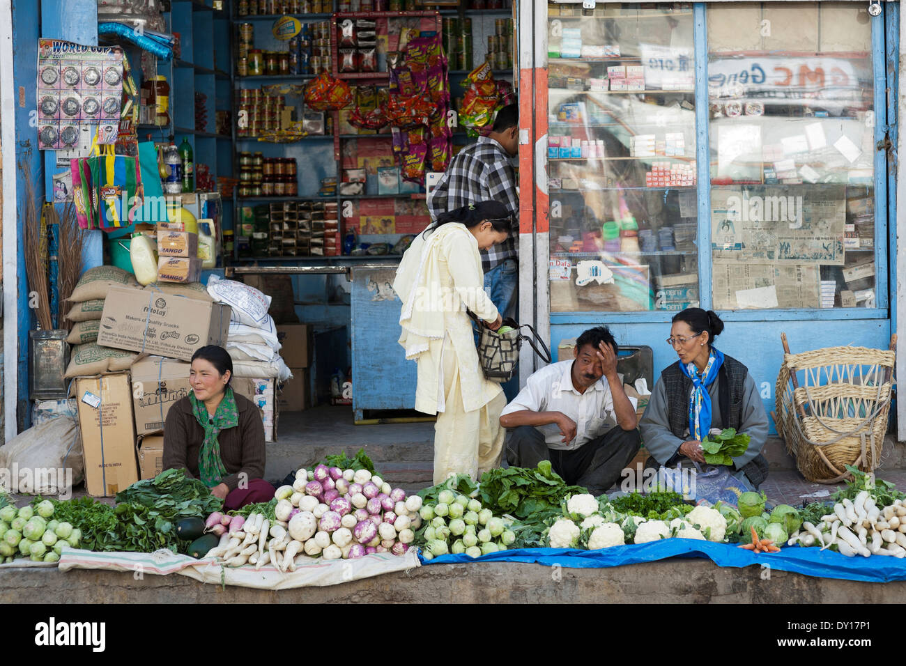 Leh, Ladakh, India, South Asia. Main Bazaar in the old town Stock Photo ...