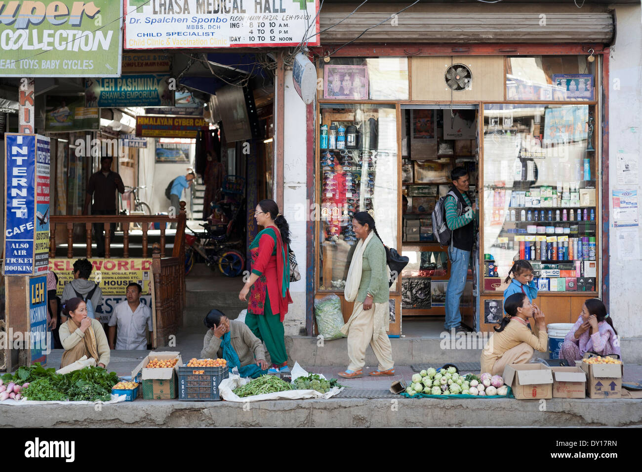 Leh, Ladakh, India, South Asia. Main Bazaar in the old town Stock Photo ...