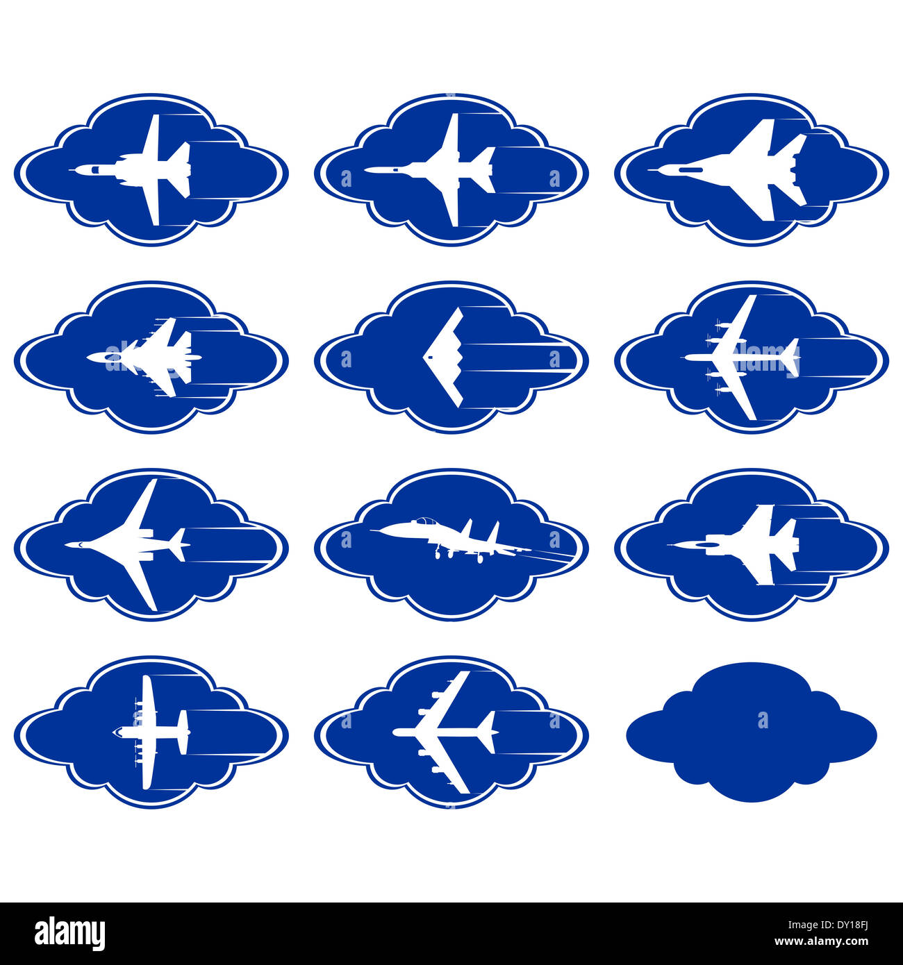 Abstract icons with aircraft military aircraft against a background of ...
