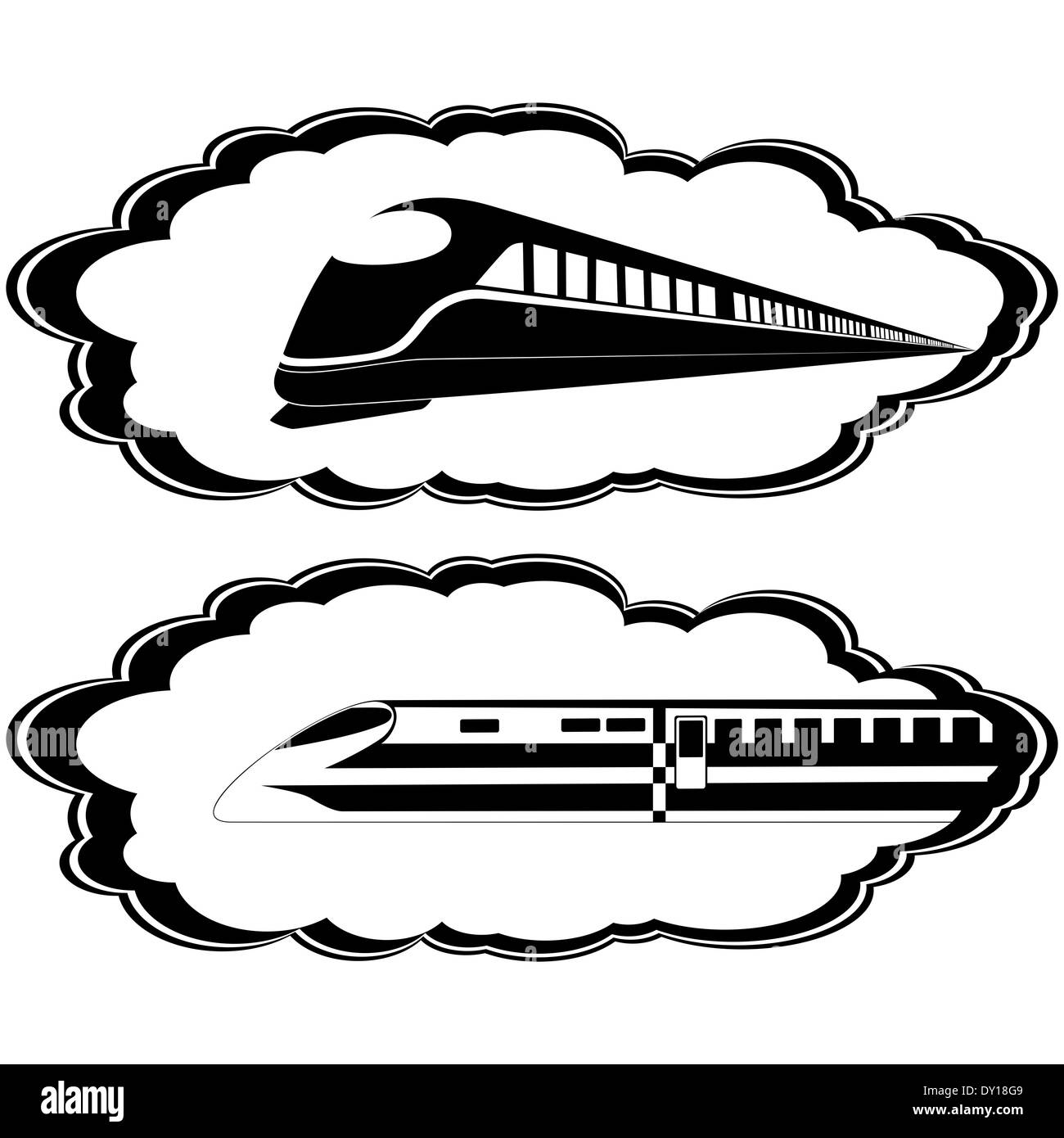 Railway transport. Abstract image of modern trains. Illustration on ...