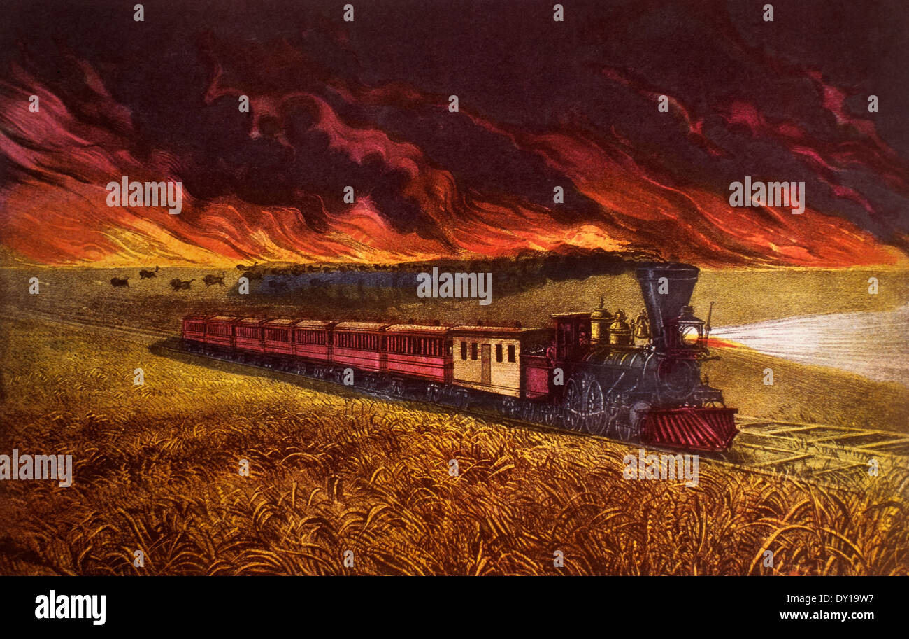 Prairie Fires of the Great West, Lithograph, Currier & Ives, 1871 Stock ...