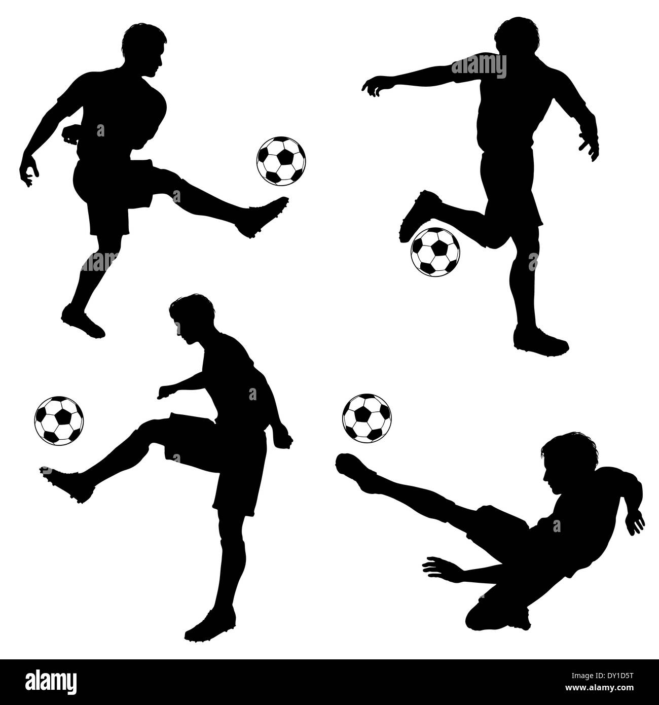 Set of Silhouettes of Soccer Players in various Poses with the Ball ...