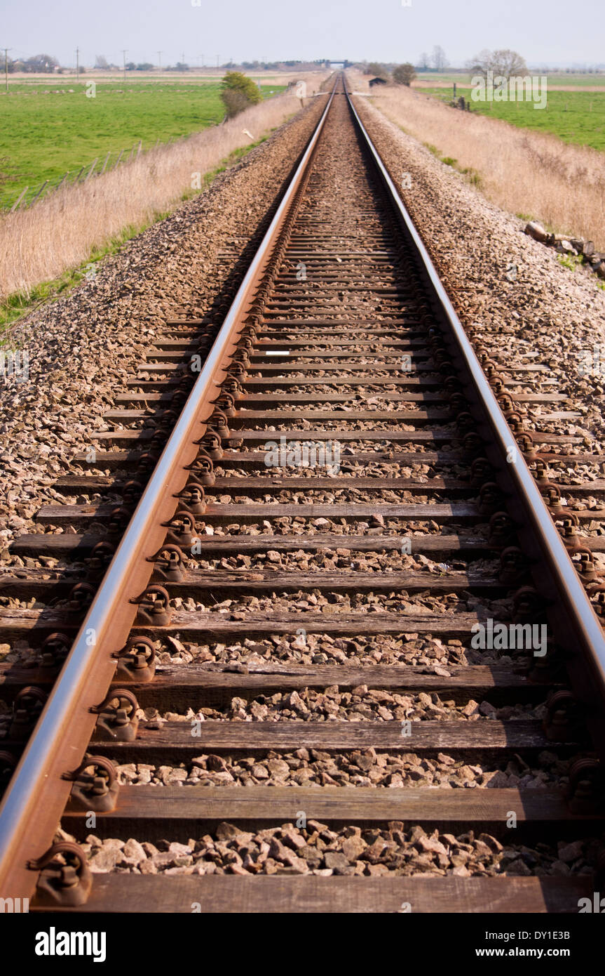 Straight railway line perspective Halvergate Marsh Norfolk Stock Photo ...