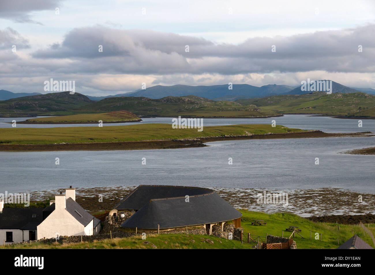 The Callanish (Calanais) visitor centre and Loch Ceann Hulavig, Isle of ...