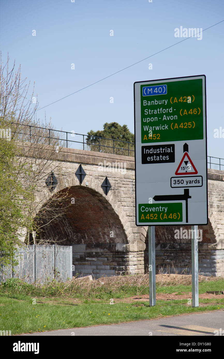 direction signs and railway viaduct, leamington Spa Stock Photo - Alamy