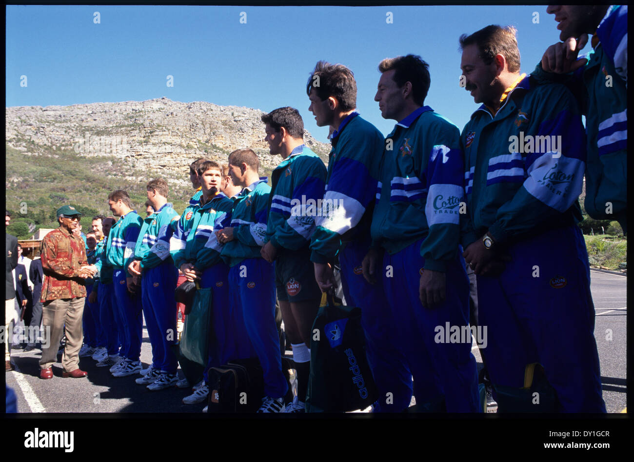 President Nelson Mandela meets the South African rugby team after a ...