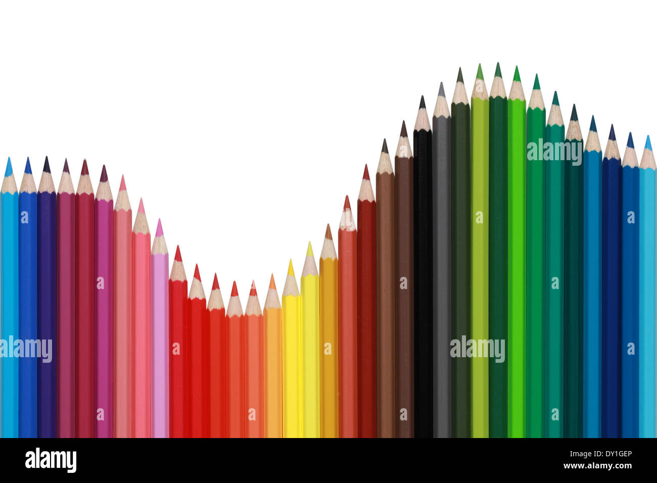 Colored pencils forming a diagram with the shape of a wave Stock Photo ...