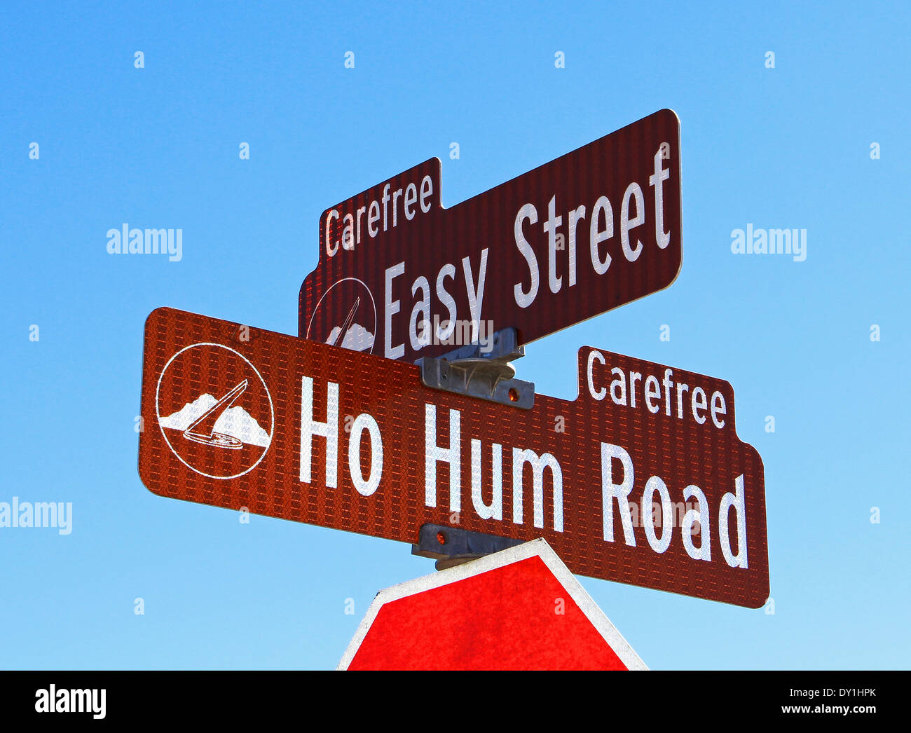 Street signs Easy Street and Ho Hum Road in Carefree, Arizona, USA ...