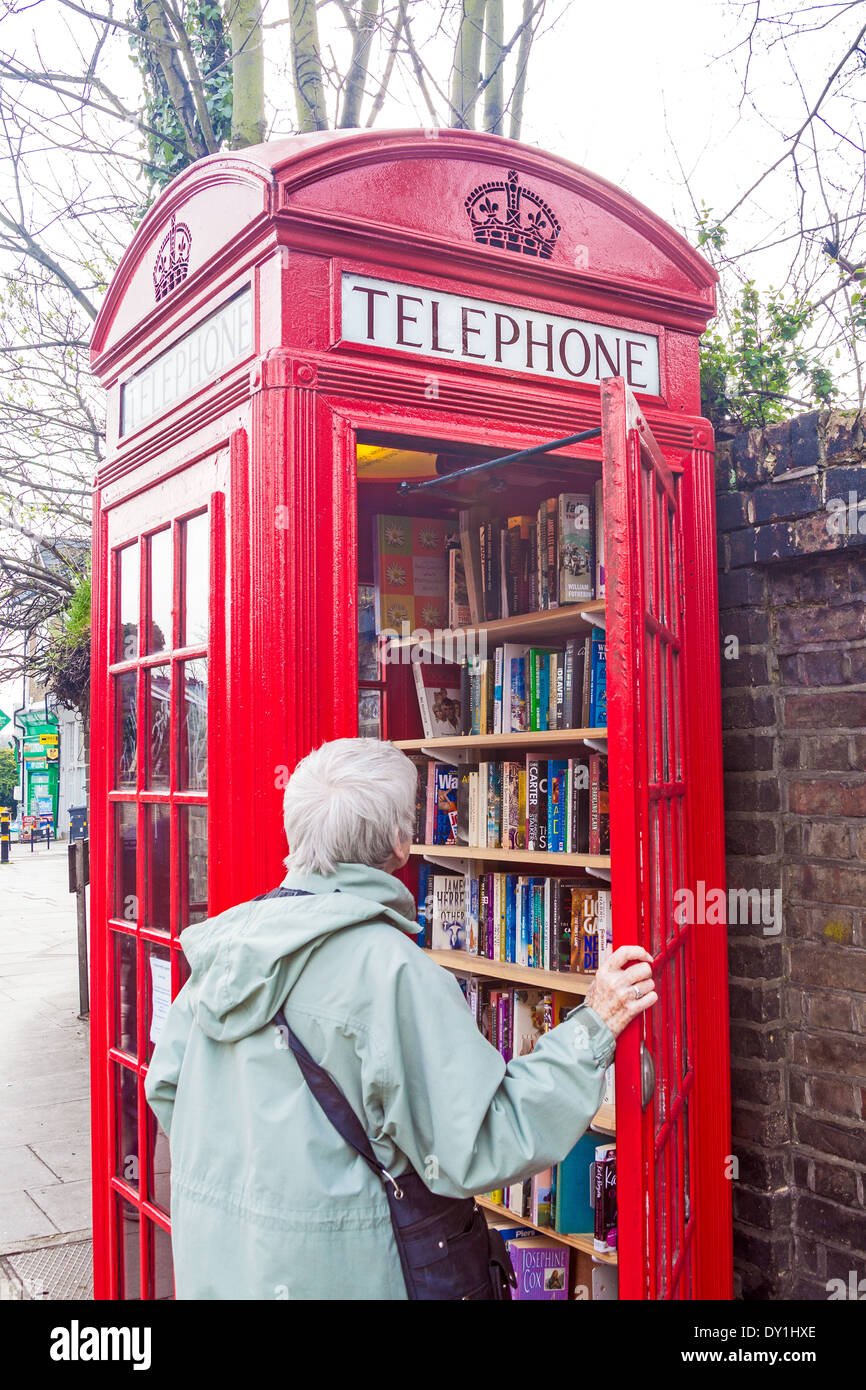 London, Lewisham A 'micro library' in a telephone box in Lewisham Way ...