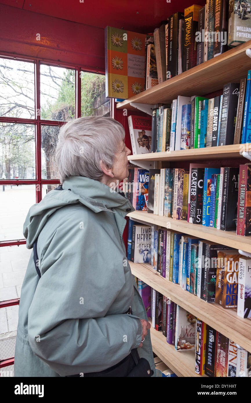 London, Lewisham A 'micro library' in a telephone box in Lewisham Way ...