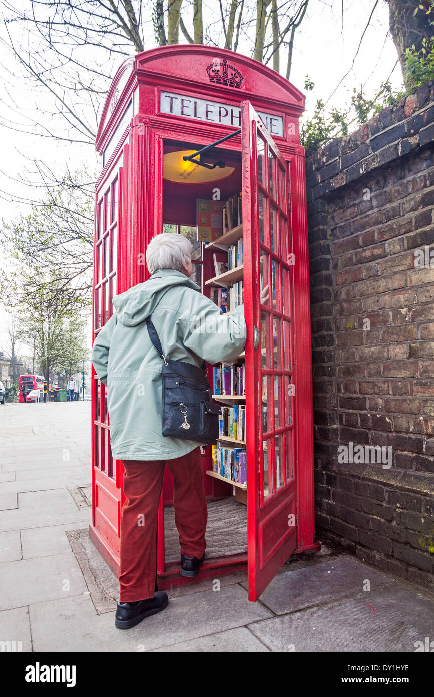 London, Lewisham A 'micro library' in a telephone box in Lewisham Way ...