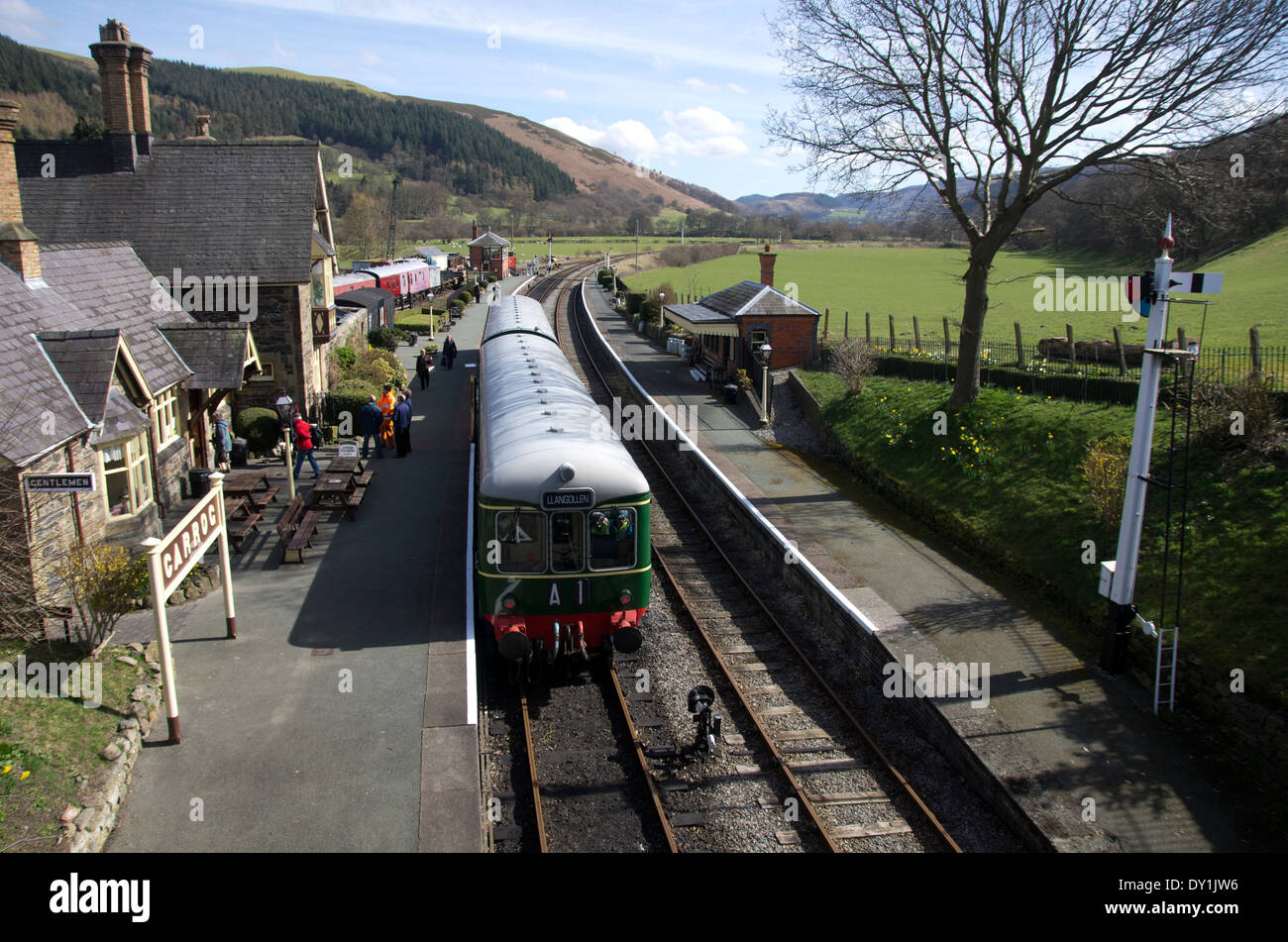View Of Carrog Railway Station with a train in the platform Stock Photo ...