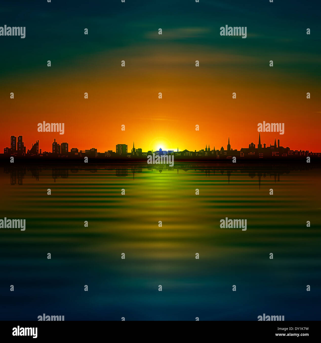 abstract green sunset background with silhouette of Tallinn Stock Photo ...