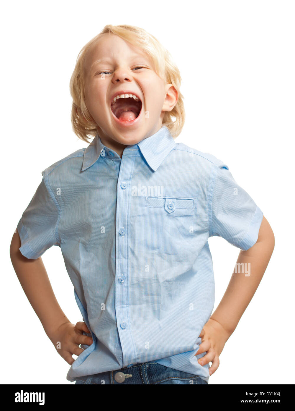 Isolated portrait of a cute young boy screaming Stock Photo - Alamy