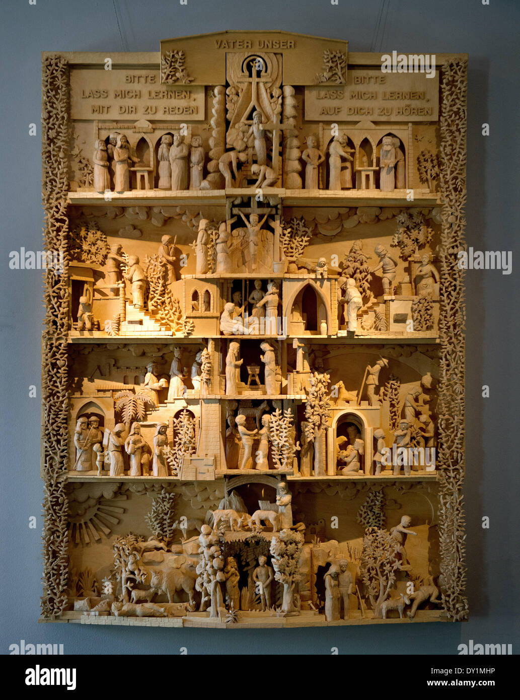 The carved work 'Biblical Stories' of Rolf Steinbach hangs in the ...