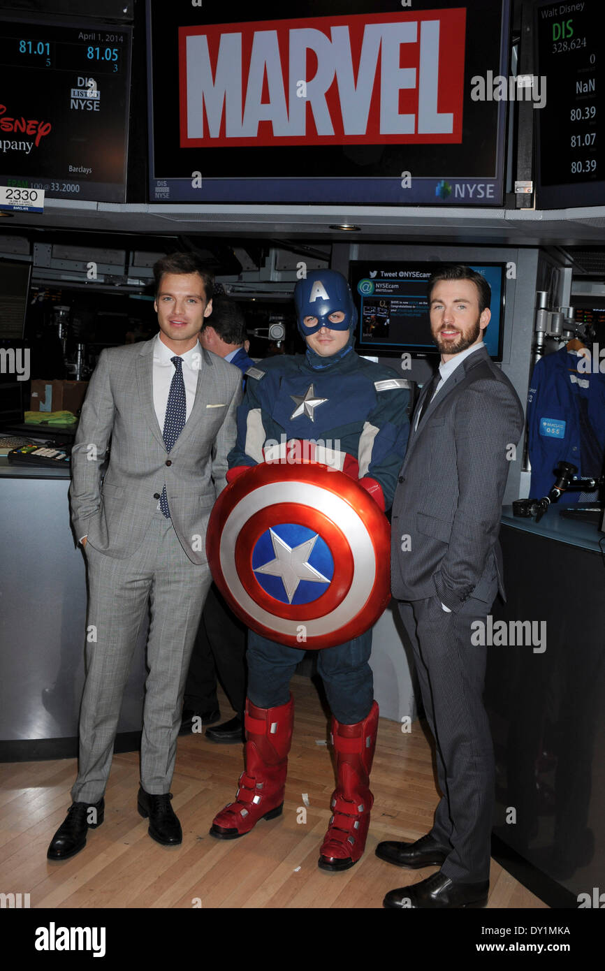 New York City. 1st Apr, 2014. Sebastian Stan and Chris Evans from ...