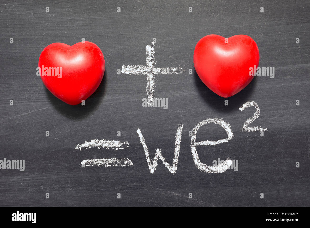 heart plus heart equals we squared chalk drawing on blackboard Stock ...