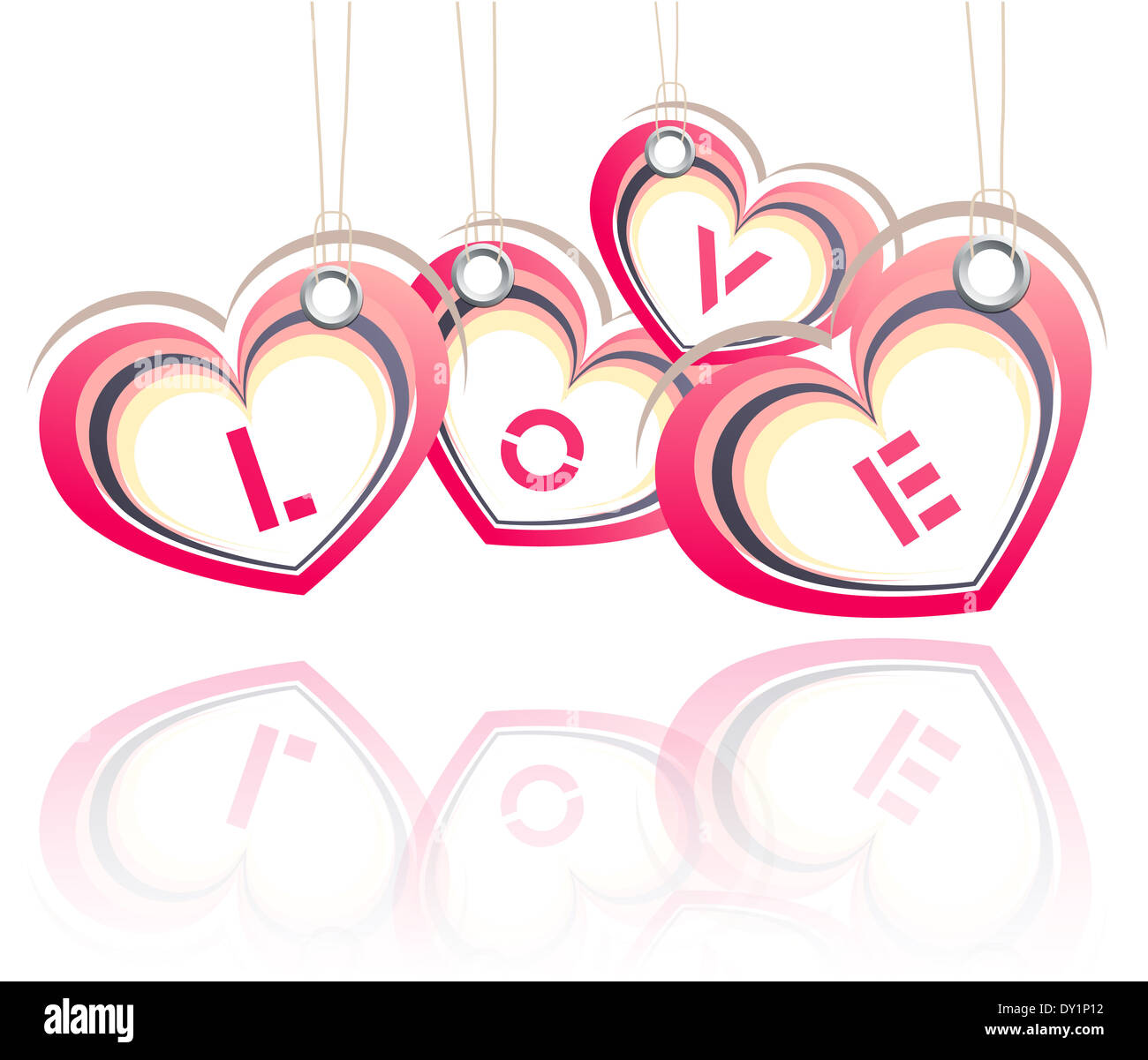 Four hearts be hanging on string Stock Photo - Alamy