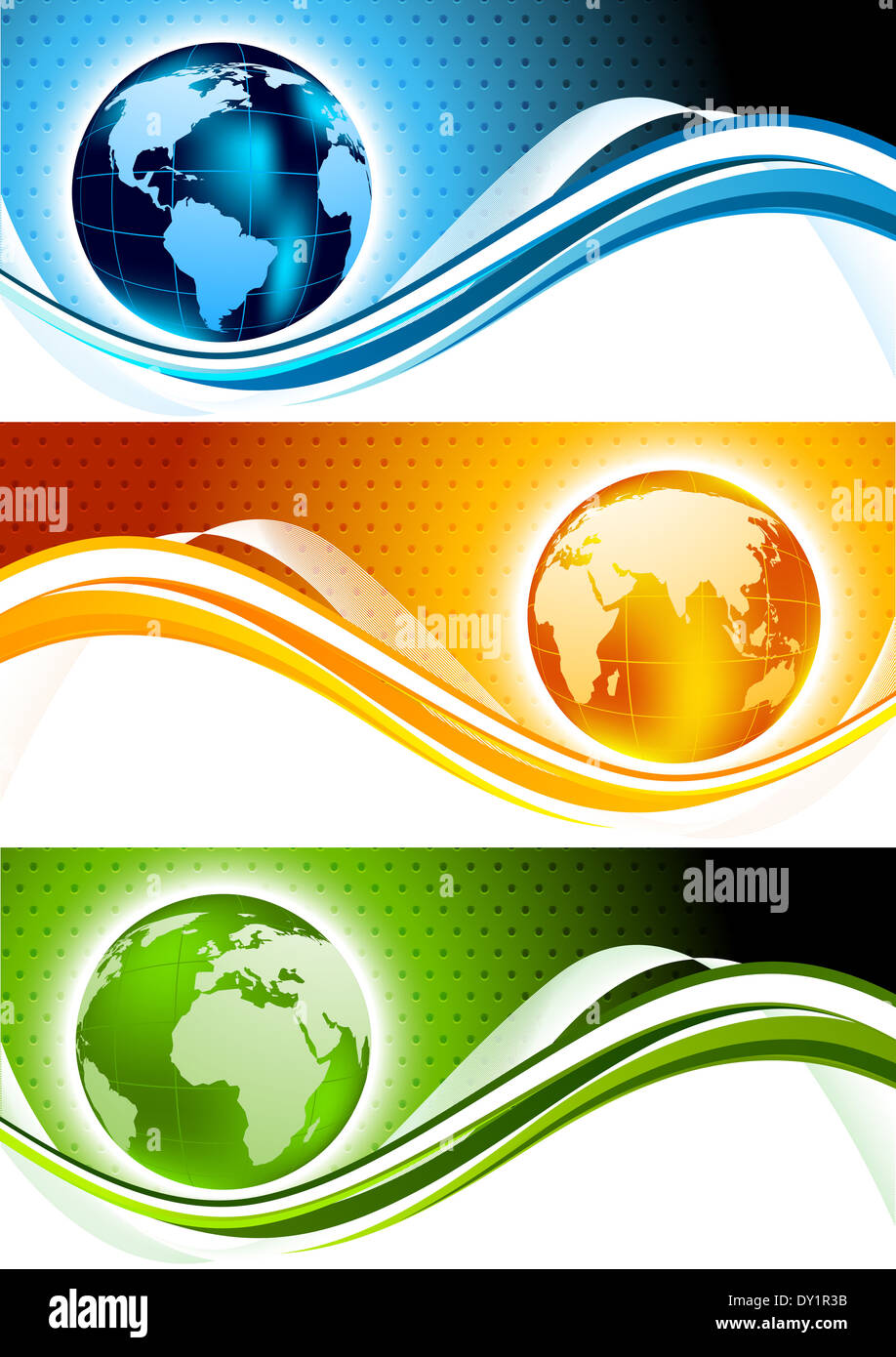 Set of banners with globes Stock Photo - Alamy