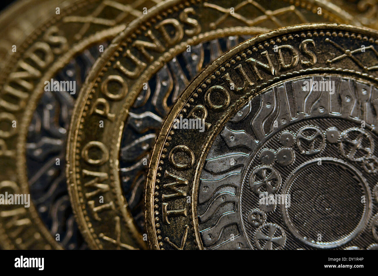 Concept Pound Sterling / Euro Dollar Exchange. Detail of 'Two Pound ...