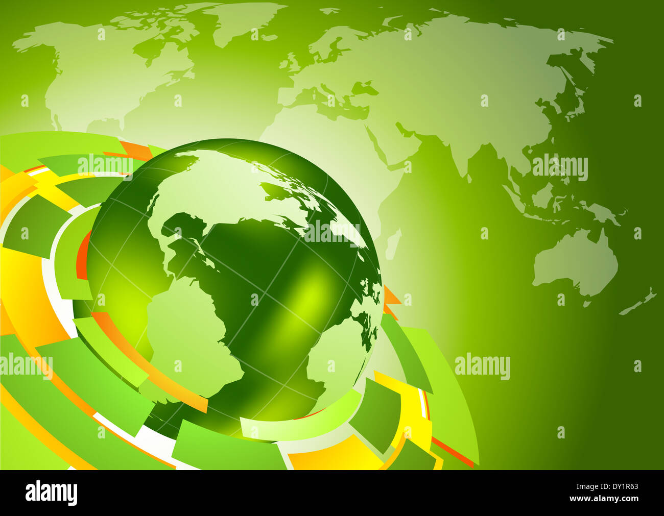 Green background with map and globe Stock Photo - Alamy
