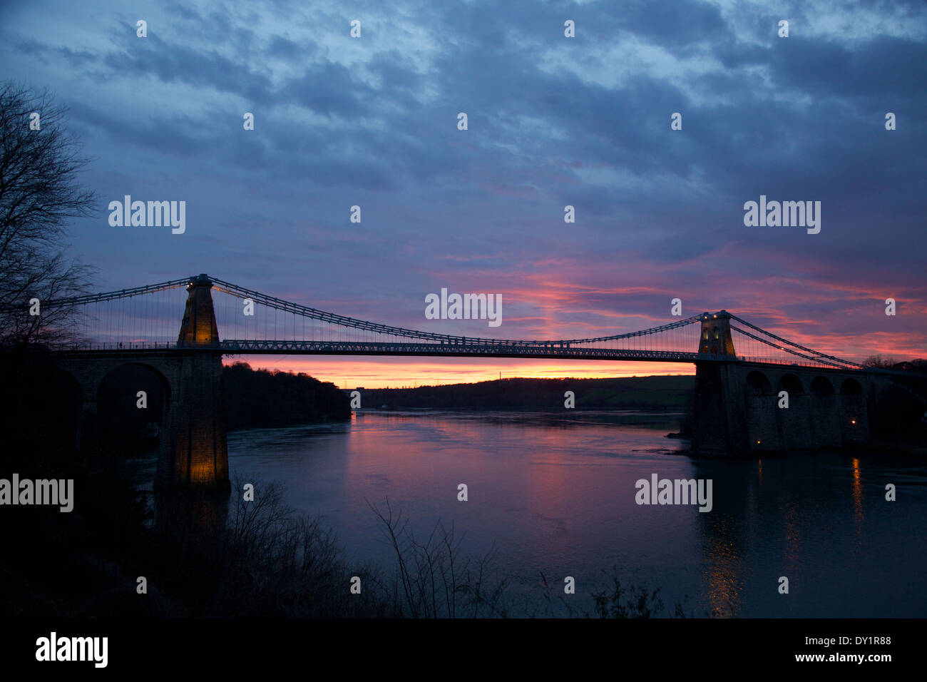 Menai suspension bridge, linking Anglesey to the mainland of North ...
