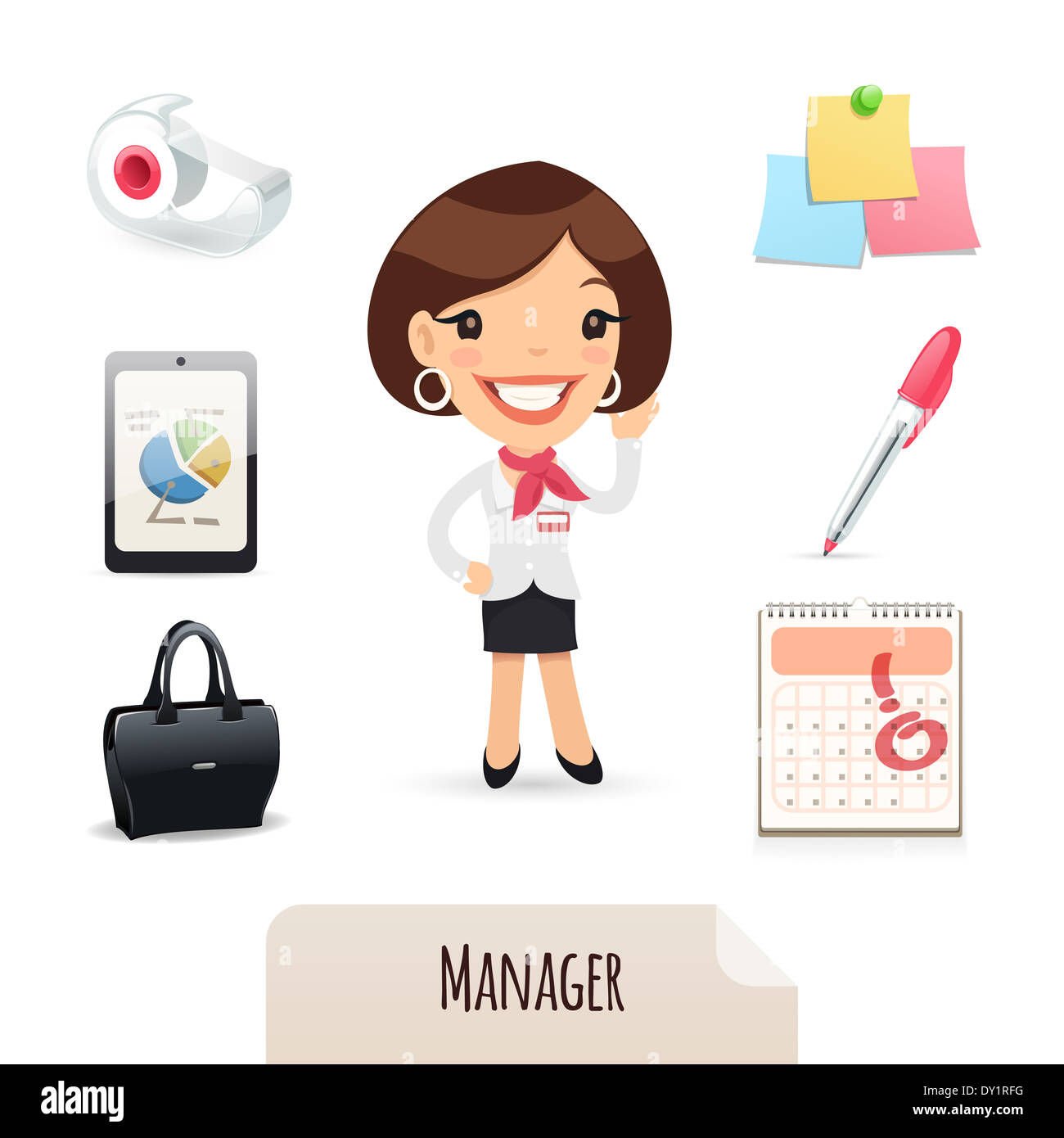 Female Manager Icons Set Stock Photo - Alamy