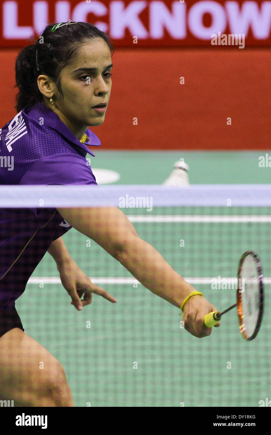 New Delhi, India. 3rd Apr, 2014. Indian player Saina Nehwal competes ...