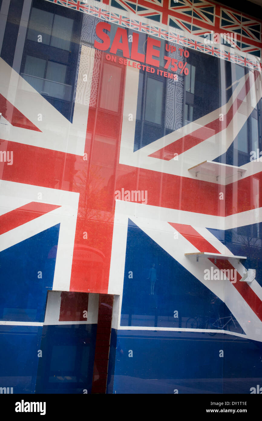 British Union jack flags-themed tourist window, now closed with ...