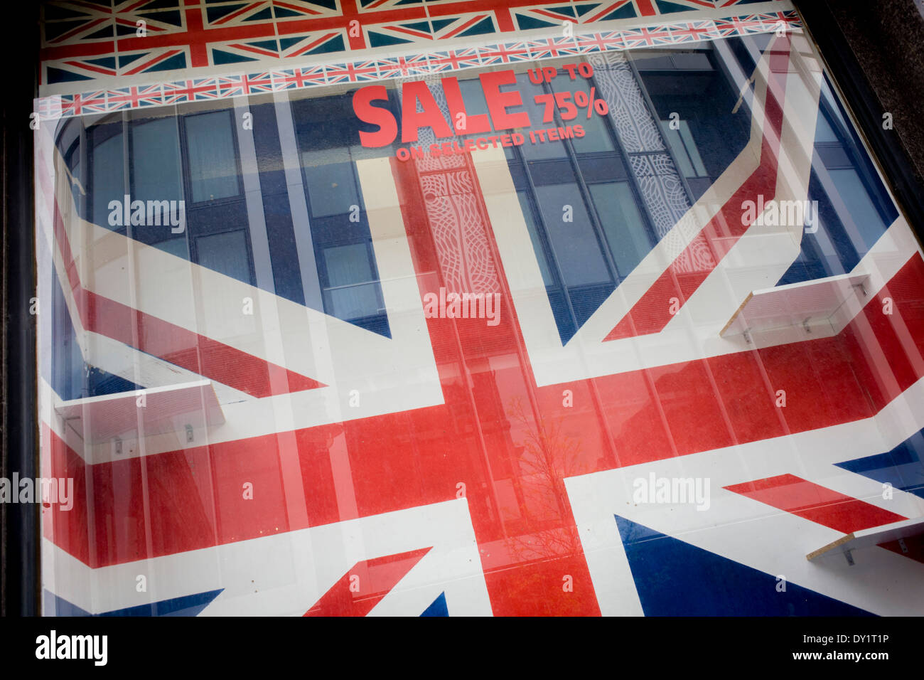 British Union jack flags-themed tourist window, now closed with ...