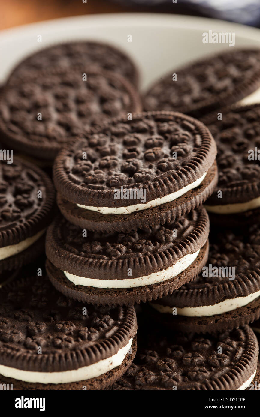 Unhealthy Chocolate Cookies with Vanilla Cream Filling Stock Photo - Alamy