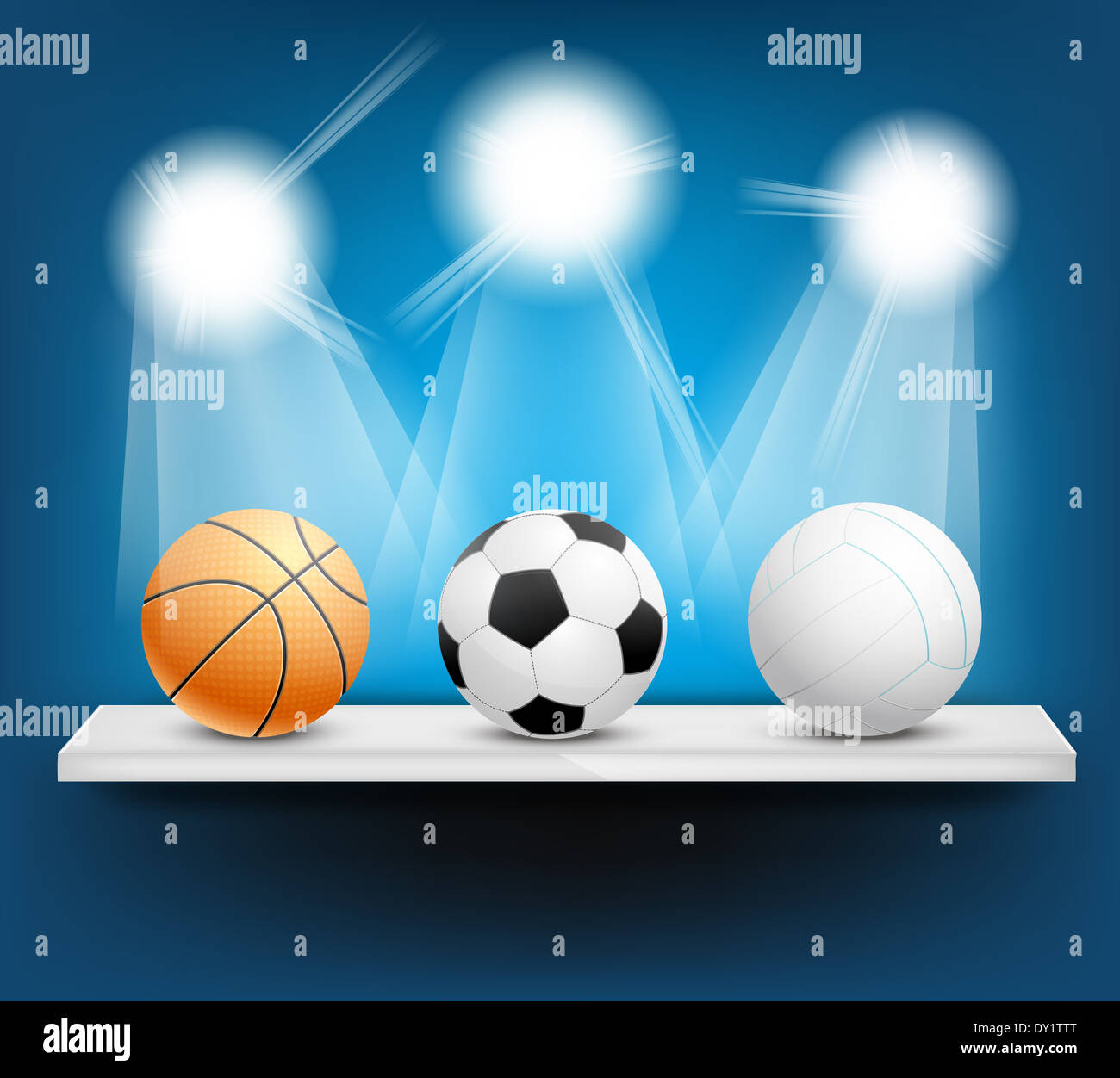 Blue bright background with three different balls Stock Photo - Alamy