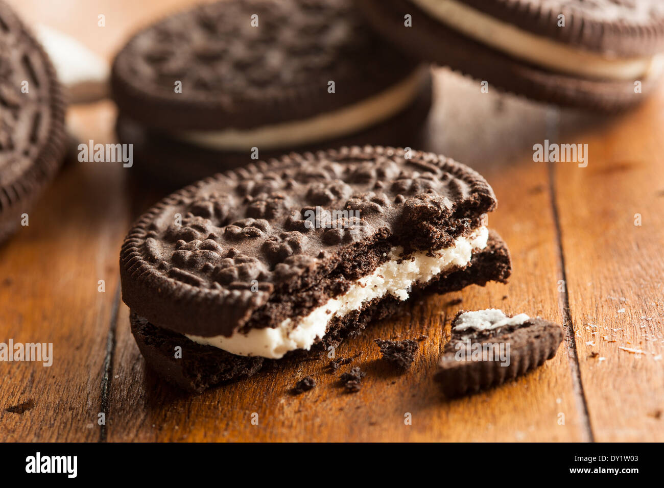 Unhealthy Chocolate Cookies with Vanilla Cream Filling Stock Photo - Alamy