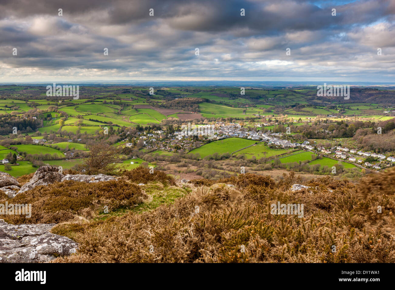 View form Meldon Hill towards Chagford, Dartmoor National Park, West ...