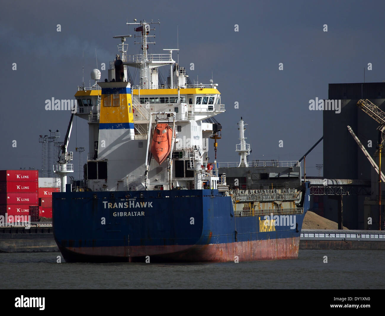 The Transhawk, identified by IMO number 9248552, is docked at the Port of Antwerp. This vessel ...